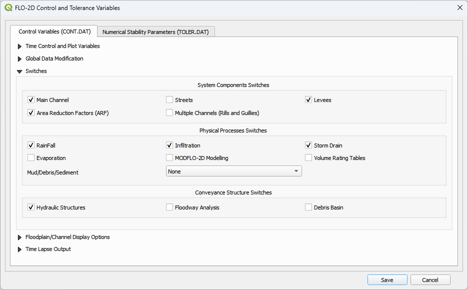 Set Control Parameters (CONT.DAT) — FLO-2D Pro Documentation documentation