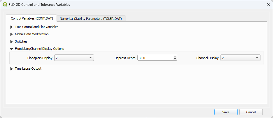 Set Control Parameters (CONT.DAT) — FLO-2D Pro Documentation documentation